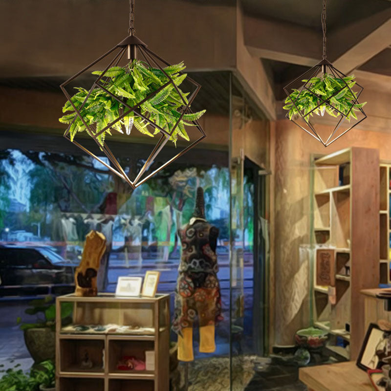 Contemporary Retro Simulated Plant Rhombus Iron 1-Light Pendant Light ...