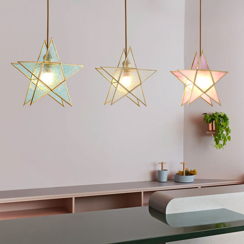 Modern Colorful Water-grain Glass 1-Light Pentagram Shaped Pendant ...