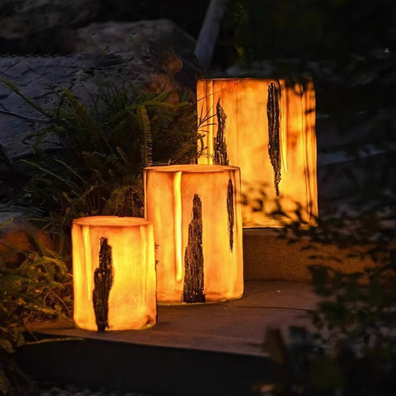 Modern Art Deco Solar Waterproof Resin Fiberglass Cylinder Tree Stump ...