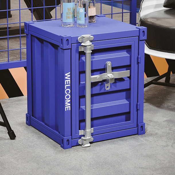 Contemporary Industrial Iron Cuboid Container End Table 2-Tier Storage ...