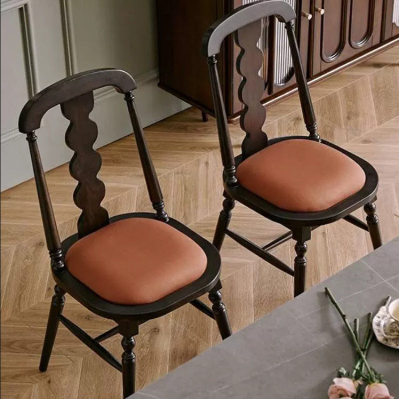 Contemporary Retro Wood Velvet Square Dining Chair Backrest Armless For ...