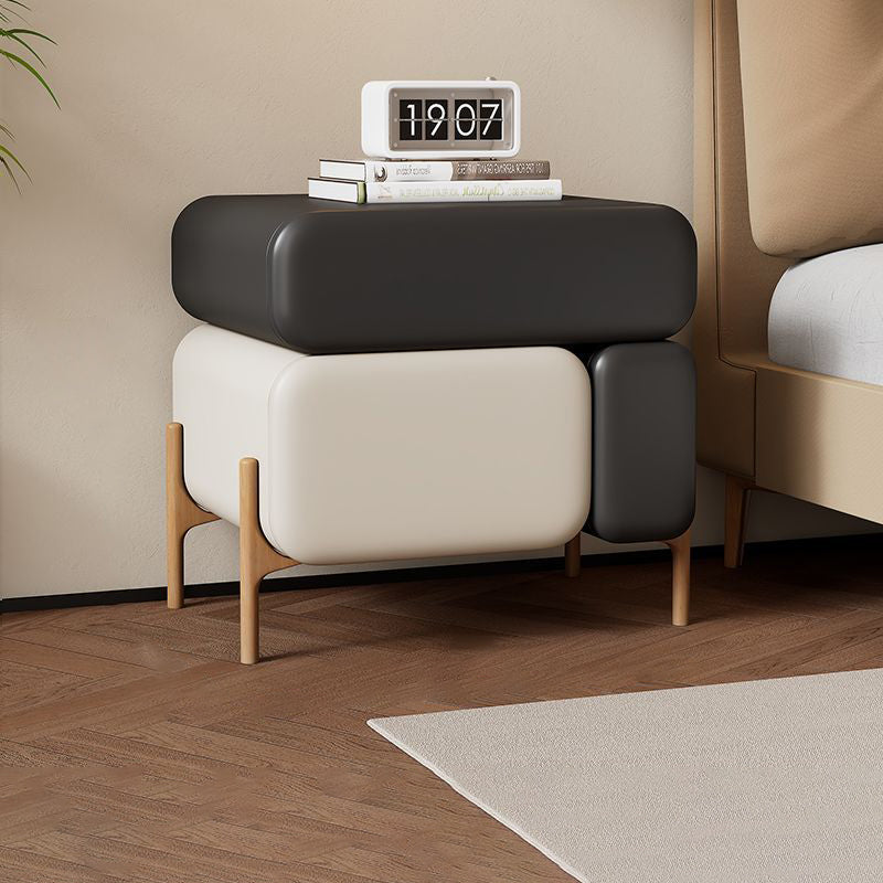 Contemporary Nordic Microfiber Leather Veneered Solid Wood Cube ...